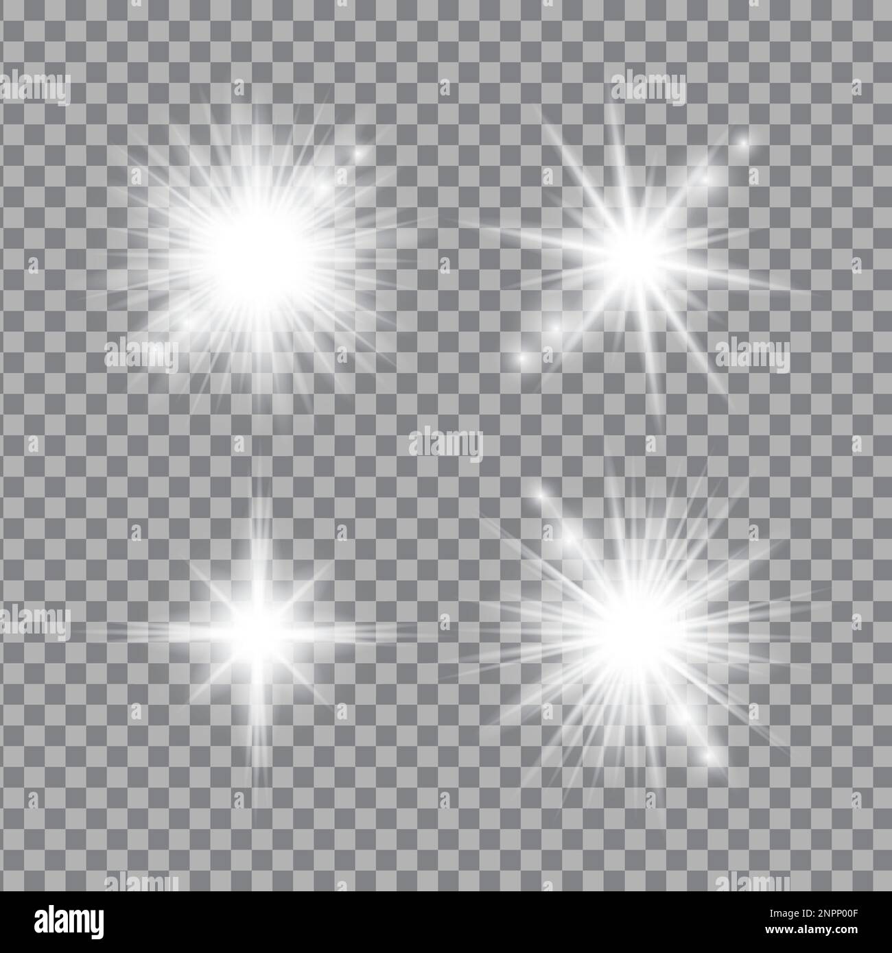 White light glow effect, light rays set. Radiant flash, lens flare ...