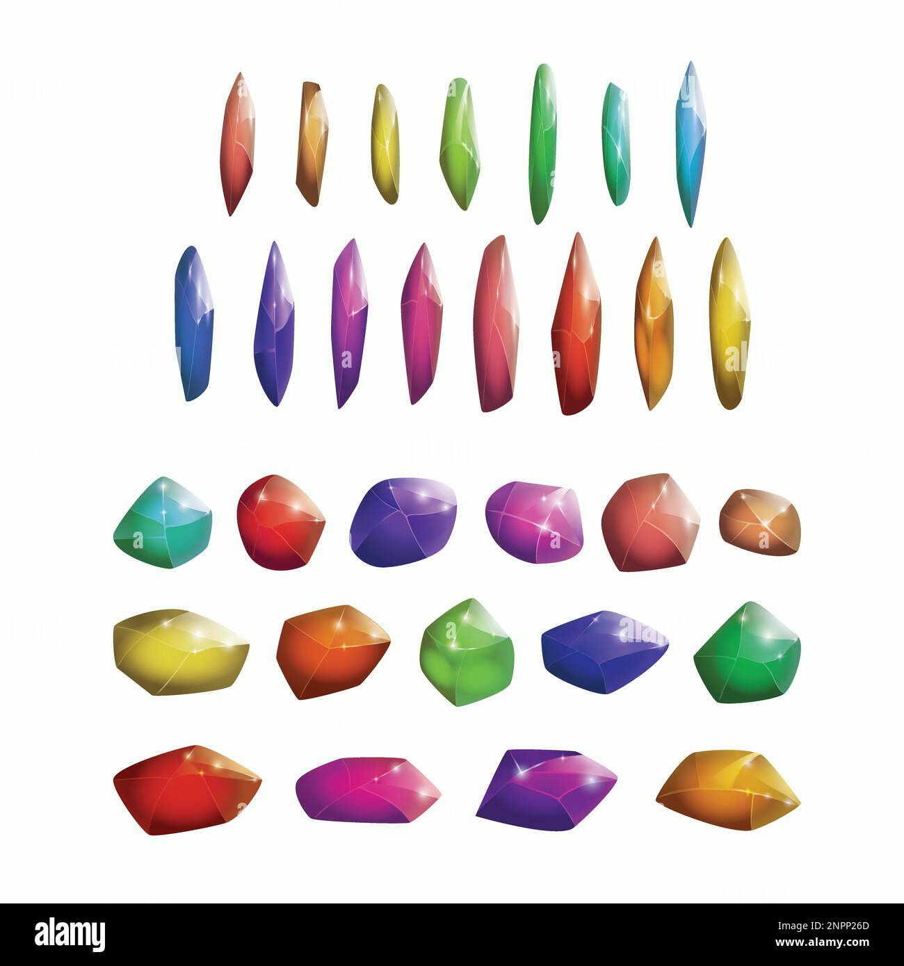 Crystals and natural minerals collection. Cartoon Magic Gemstones set ...