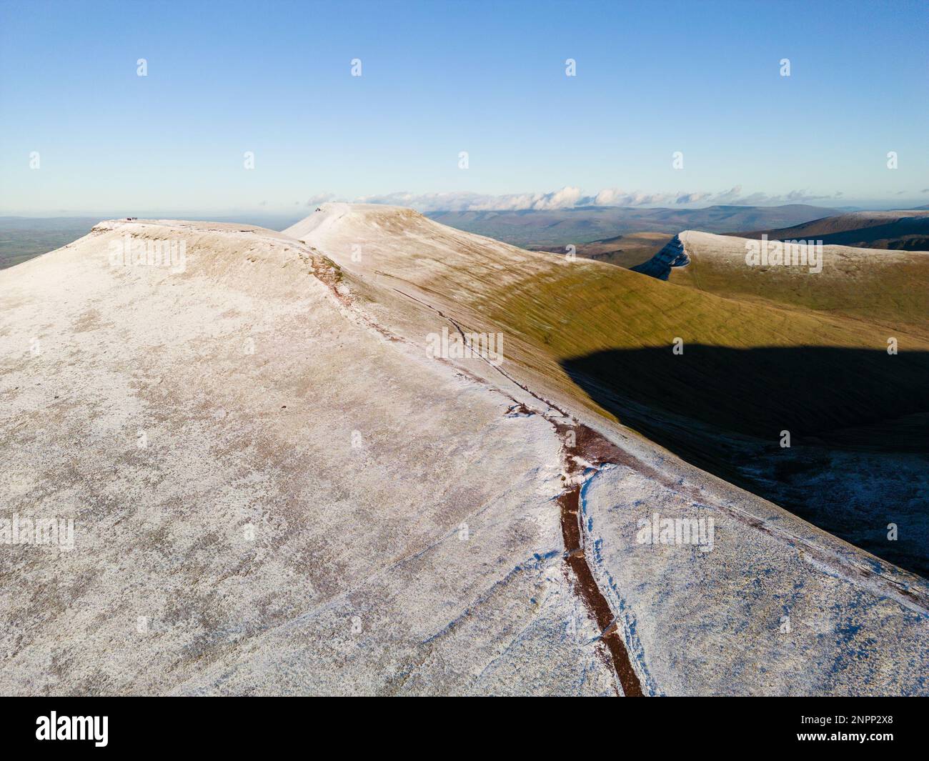 Aerial view of a footpath leading to the summit of Corn Du and Pen-y ...