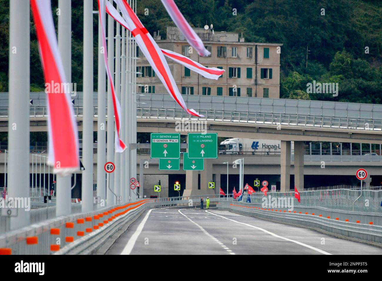A view of the new San Giorgio Bridge being inaugurated in Genoa, Italy ...