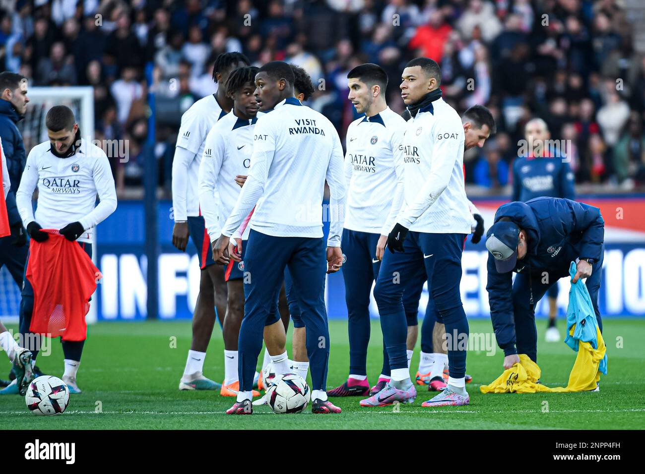 Kylian Mbappe and players (group) during the public training of the ...