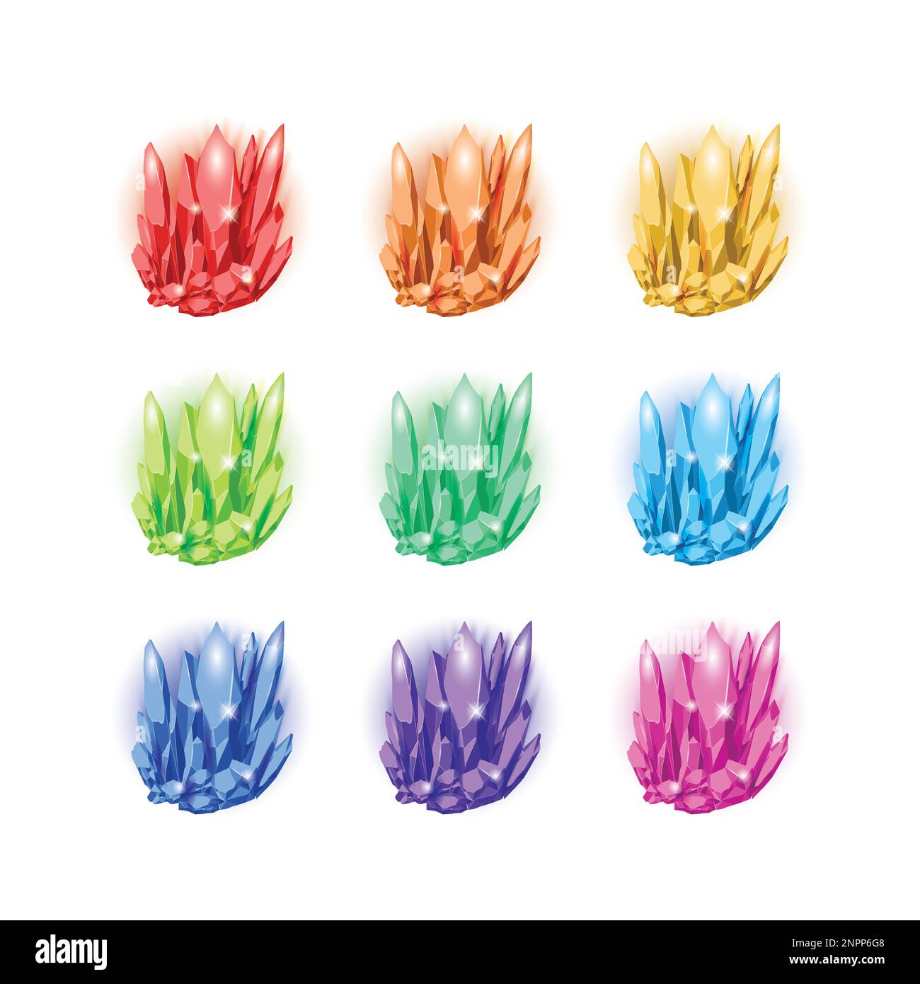 Set of magic Crystals and natural minerals. Gemstones game assets ...