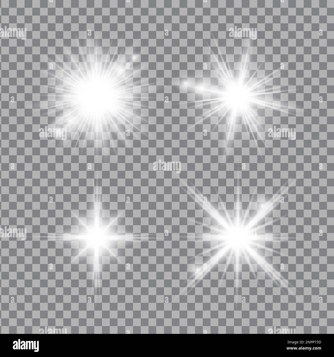 White light glow effect, light rays set. Radiant flash, lens flare ...