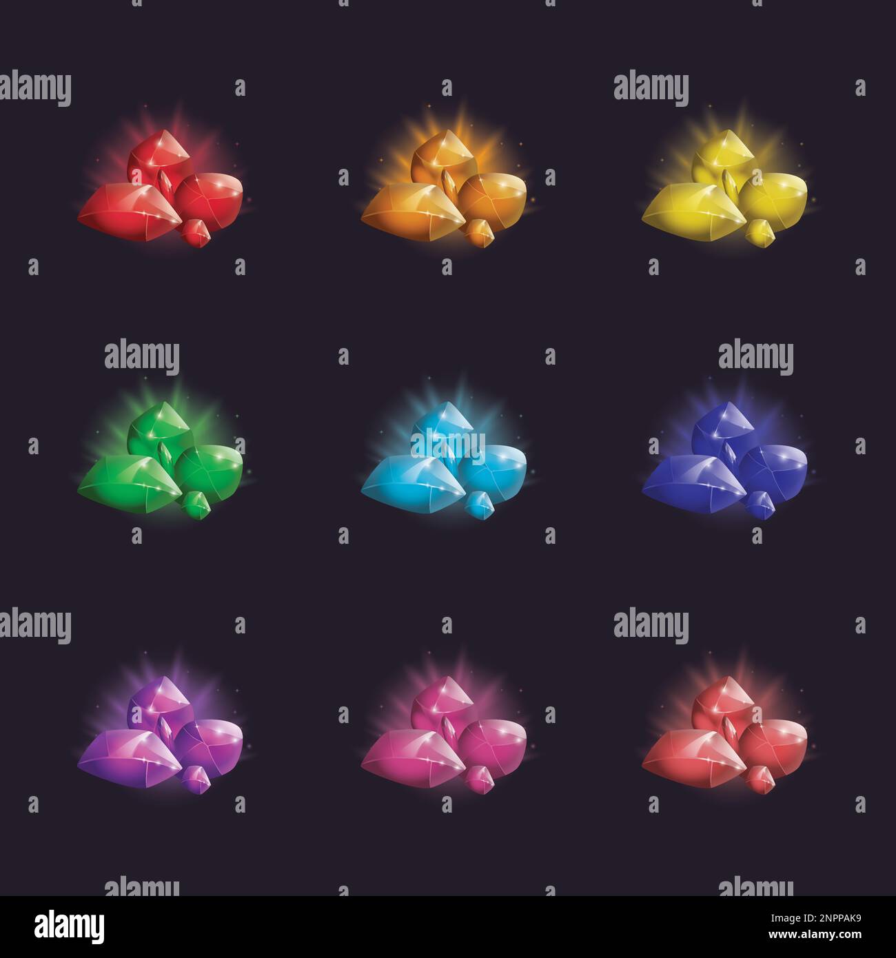 Set of magic Crystals and natural minerals. Gemstones game assets ...
