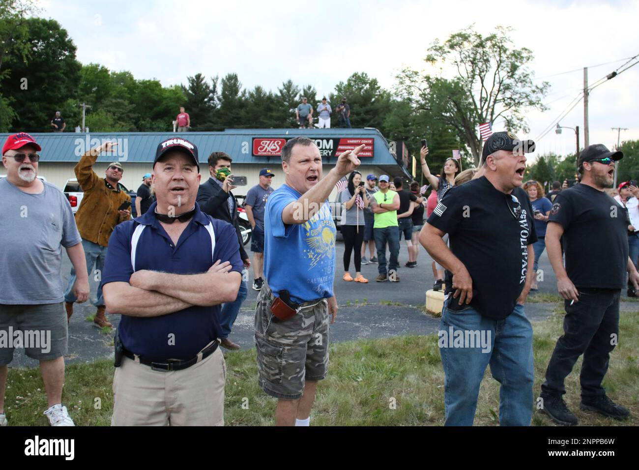 LAMBERTVILLE, MI - JUNE 12: Counter-protestors shout at protestors (not ...