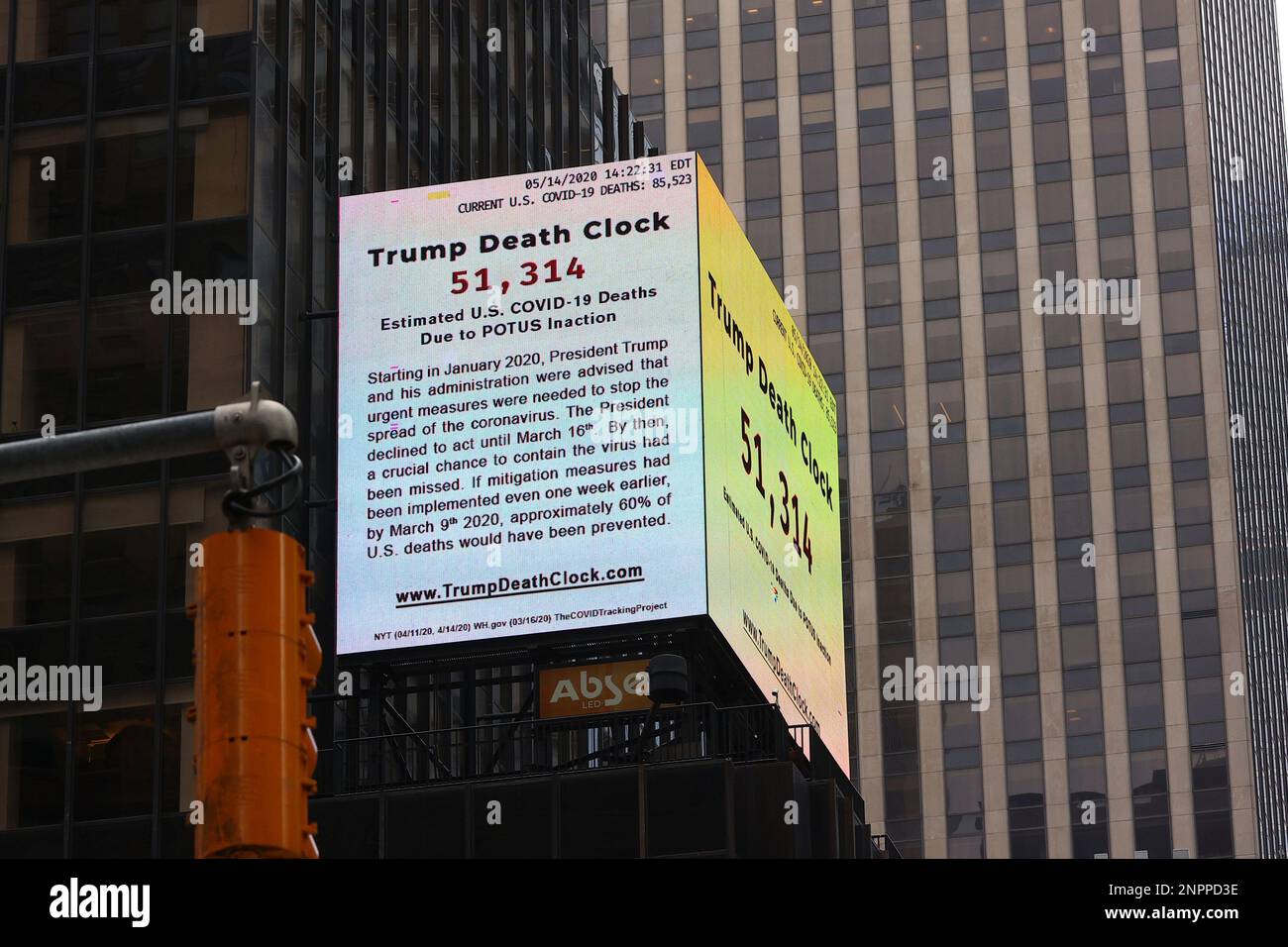 NEW YORK, NY - MAY 15: A general view of the Trump Death Clock which is ...
