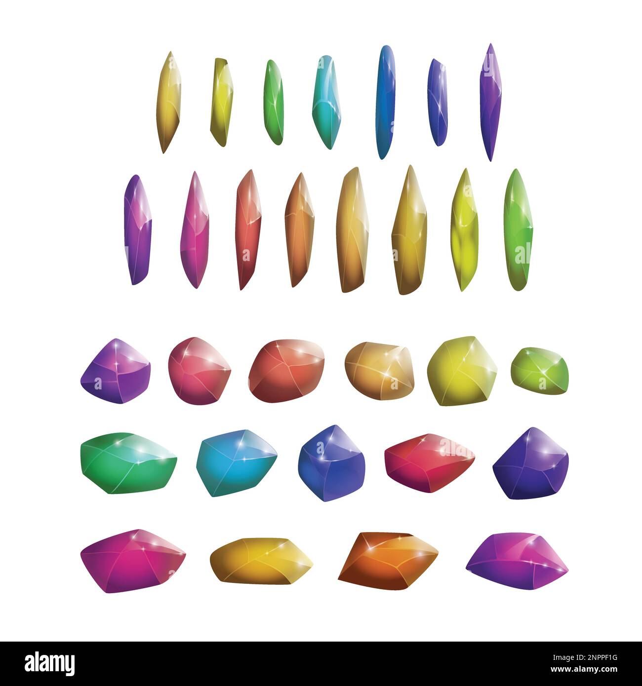 Crystals and natural minerals collection. Cartoon Magic Gemstones set ...