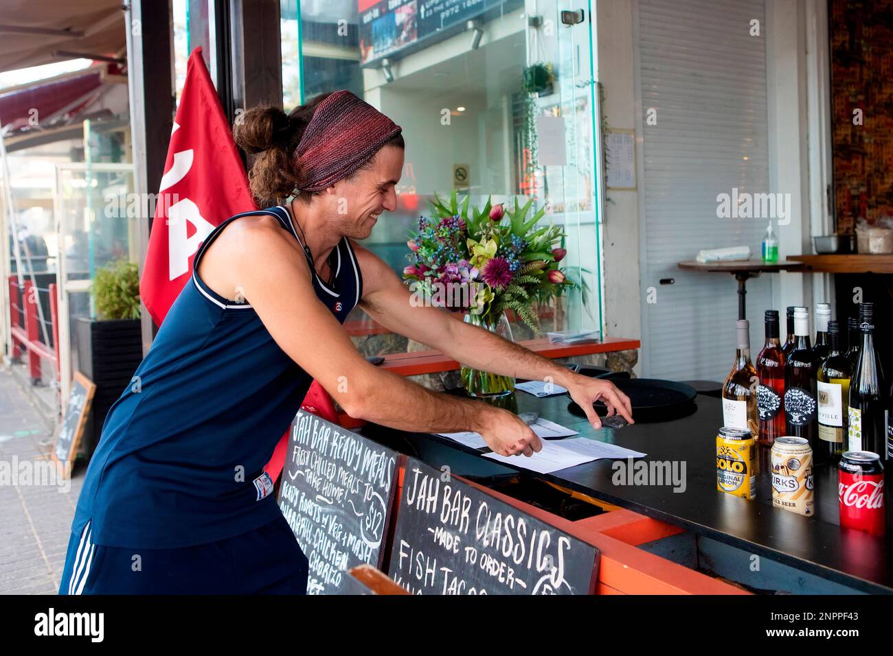 SYDNEY, AUSTRALIA - MAY 09: A customer at Jah Bar Dee Why Beach open ...