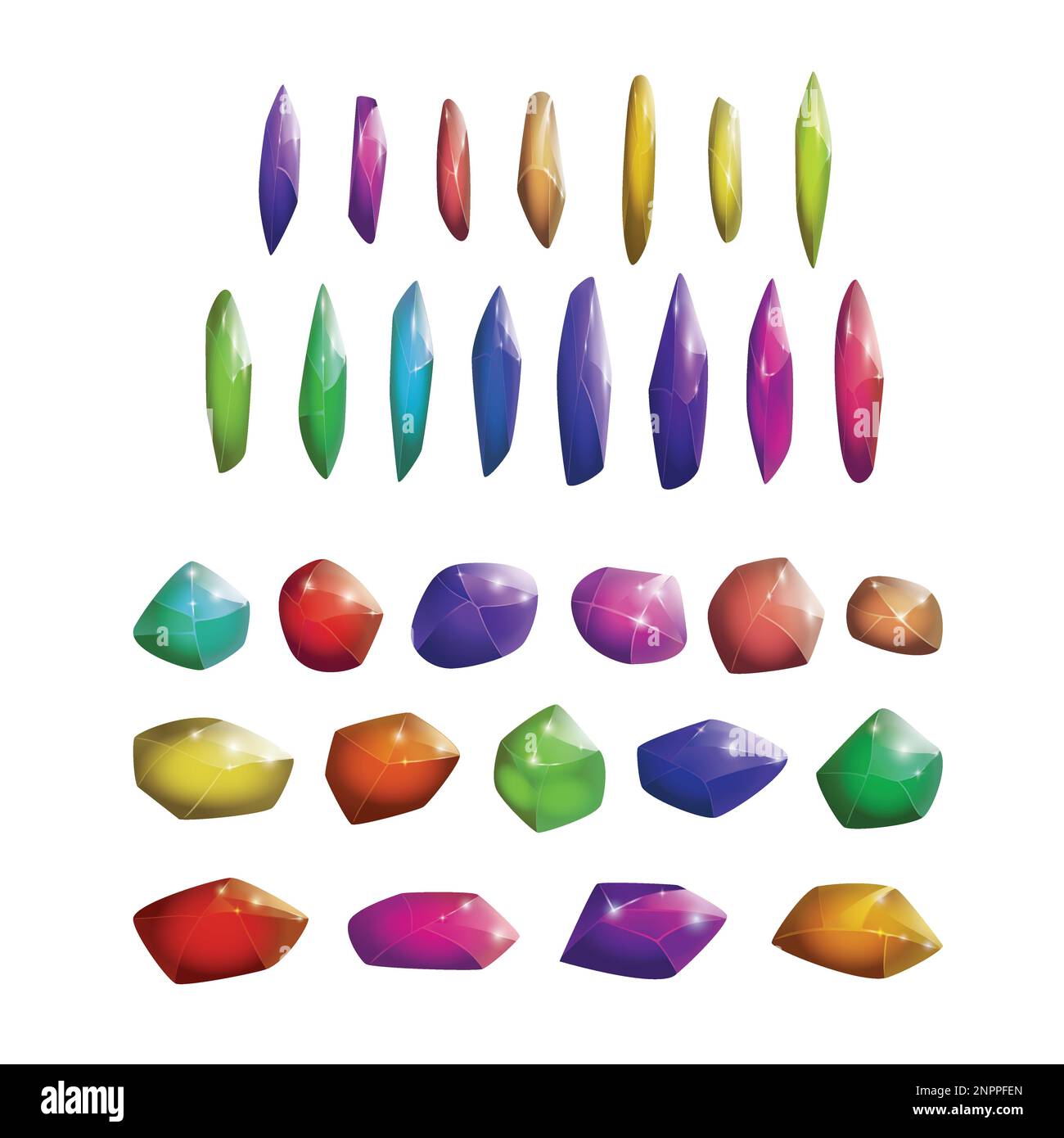 Crystals and natural minerals collection. Cartoon Magic Gemstones set ...