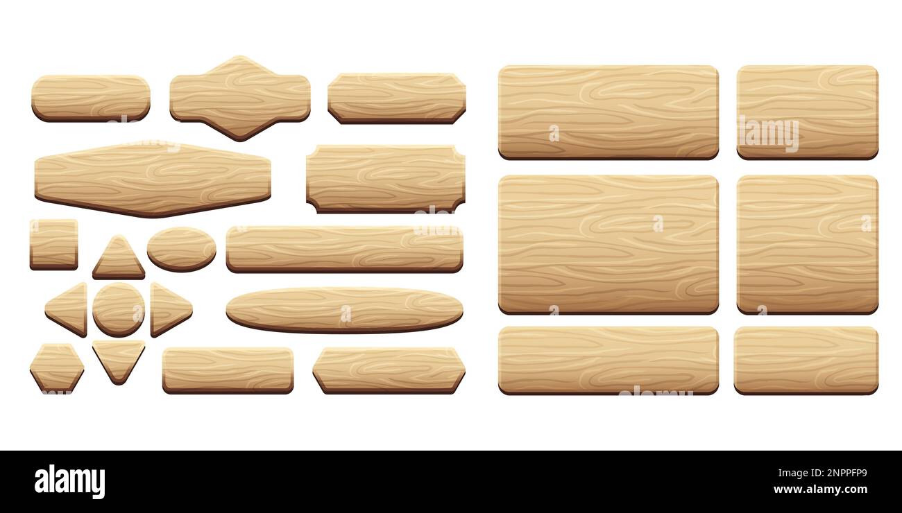 Wooden game UI asset. Gaming user interface buttons elements. vector ... Wooden game UI asset. Gaming user interface buttons elements. vector ...