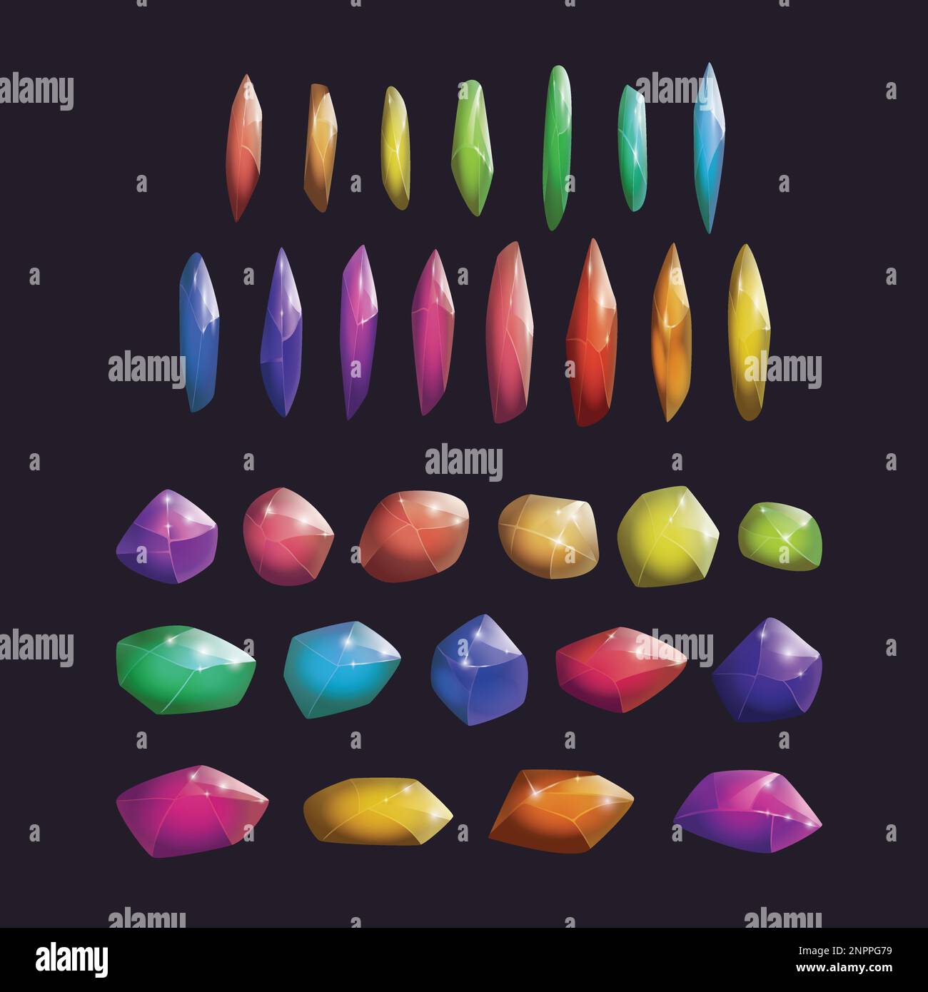 Crystals and natural minerals collection. Cartoon Magic Gemstones set ...