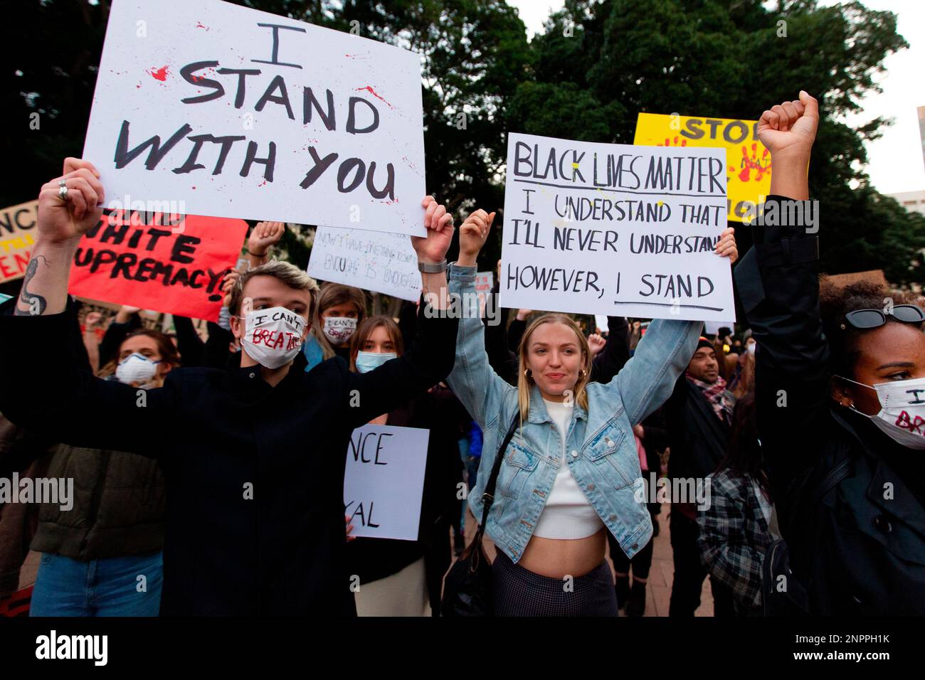 SYDNEY, AUSTRALIA - JUNE 02: Protesters with placards prepare to march ...