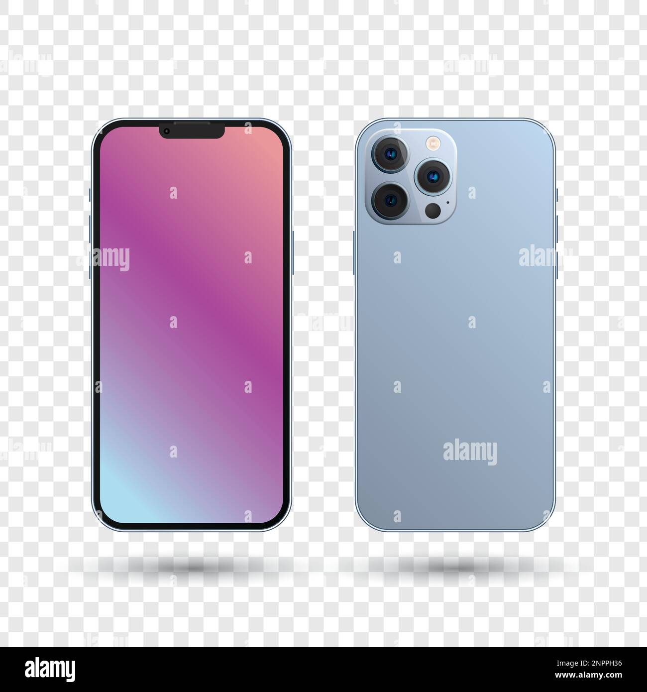 Smartphone mockup template, mobile phone front and back, vector ...