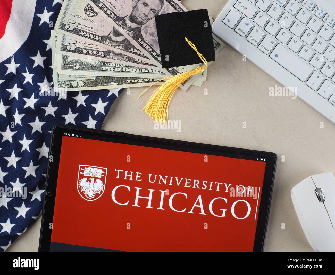In this photo illustration, University of Chicago logo seen displayed ...