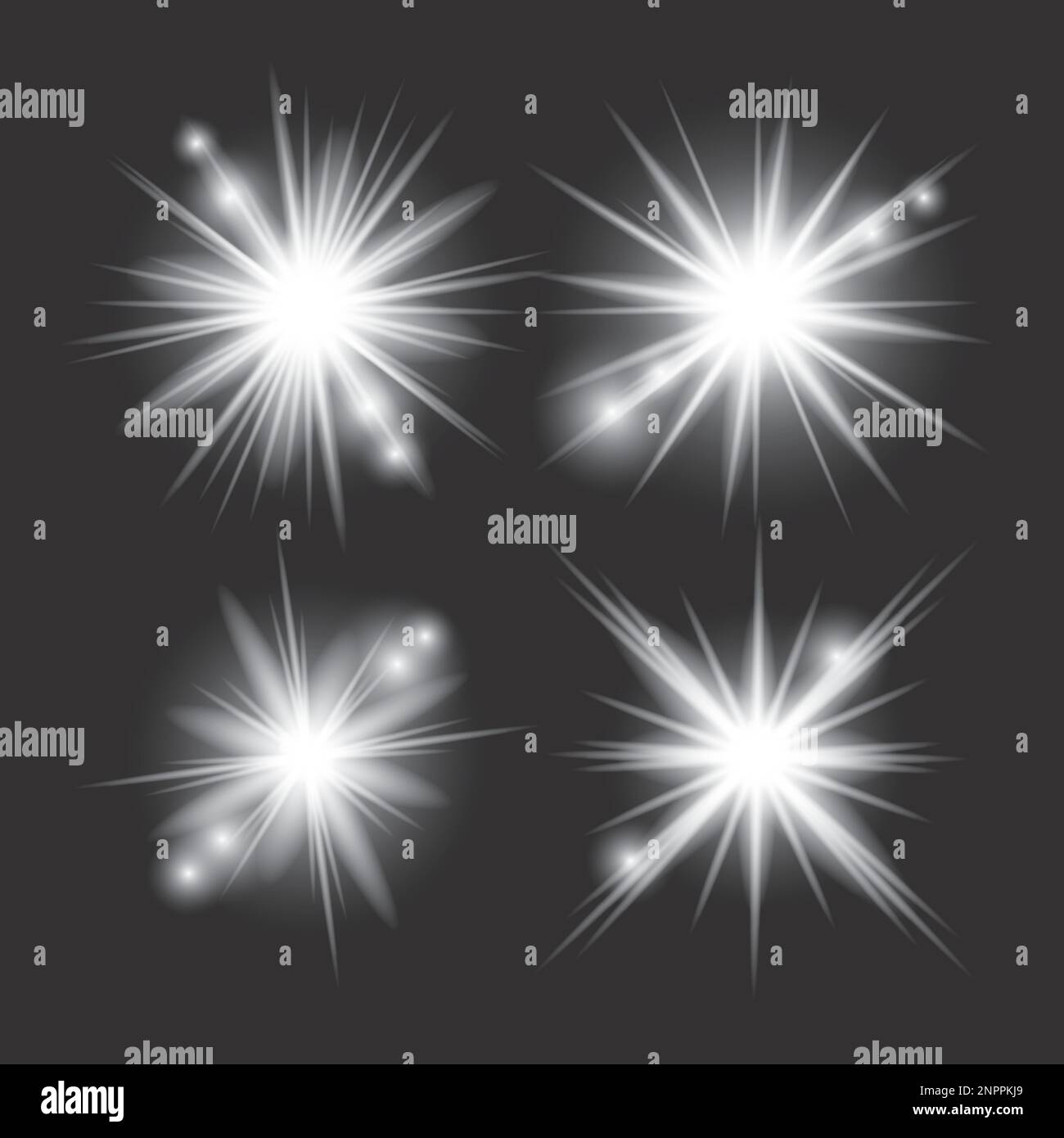 White light glow effect, light rays set. Radiant flash, lens flare, on ...