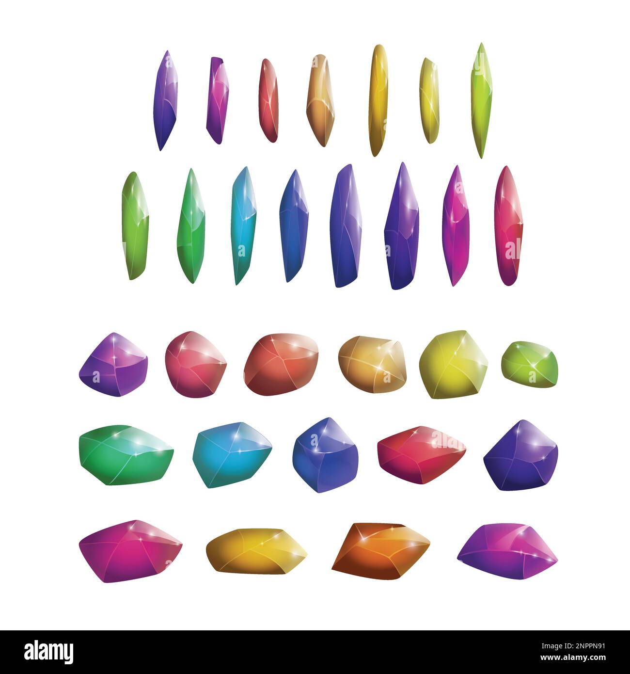 Crystals and natural minerals collection. Cartoon Magic Gemstones set ...