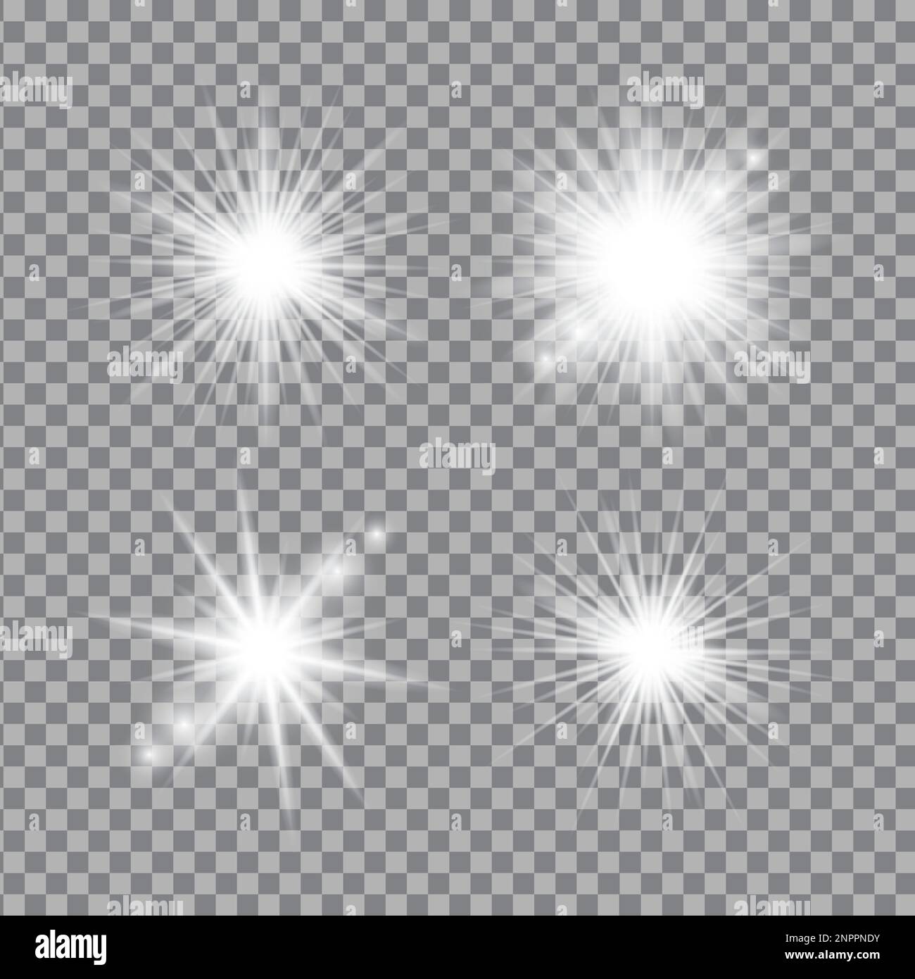 White light glow effect, light rays set. Radiant flash, lens flare ...