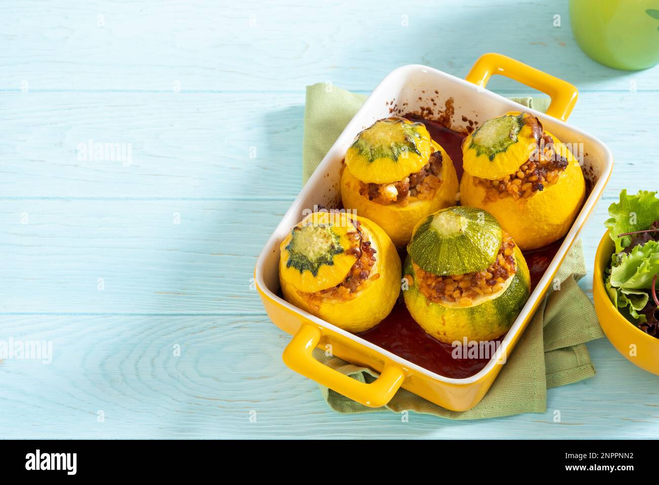Eight-Ball zucchini stuffed with meat and bulgur Stock Photo - Alamy