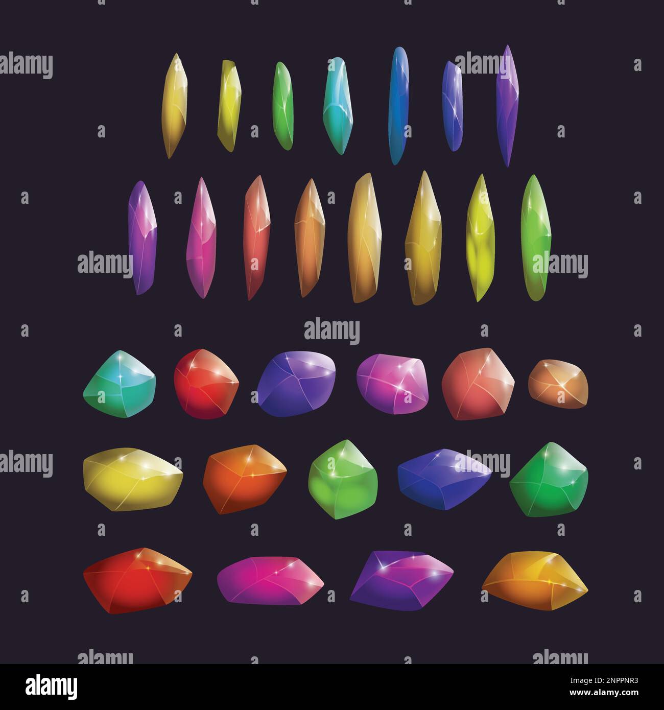 Crystals and natural minerals collection. Cartoon Magic Gemstones set ...