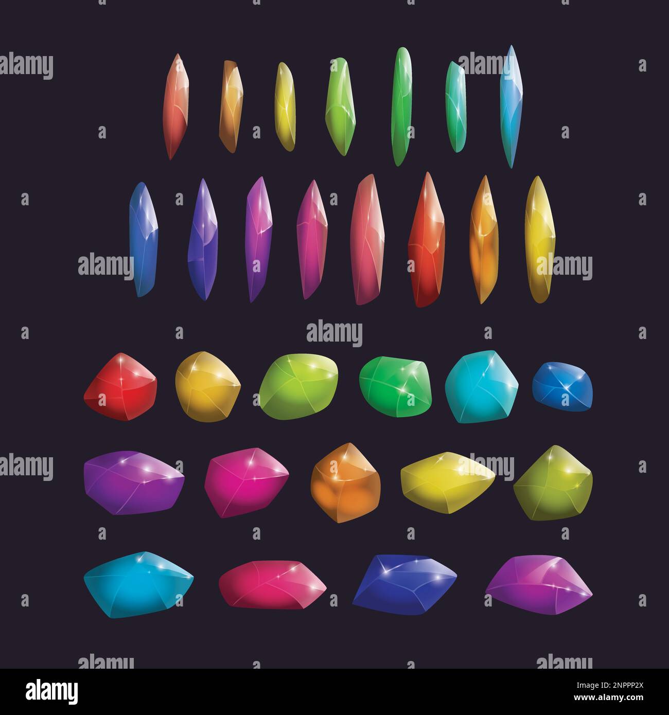 Crystals and natural minerals collection. Cartoon Magic Gemstones set ...