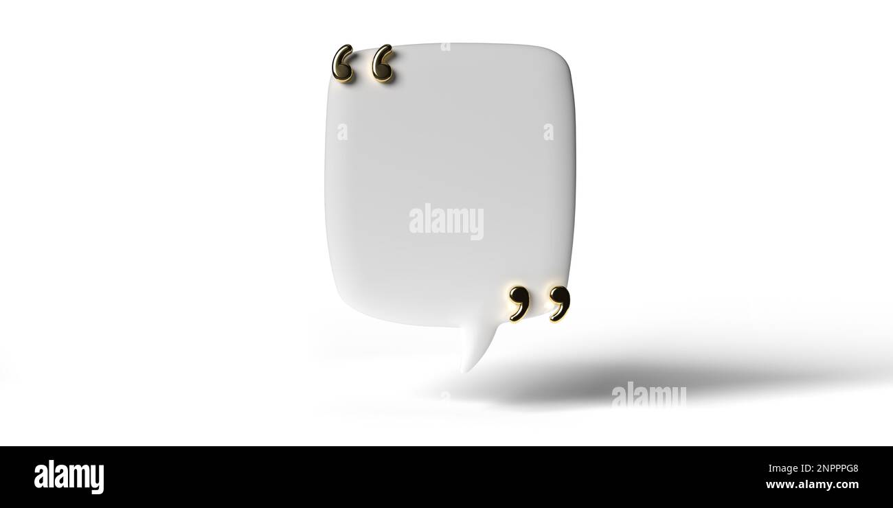 Blank square speech bubble with quote marks on white background, copy ...