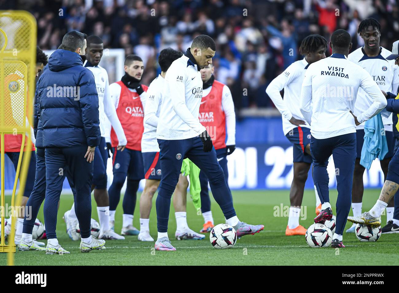 Kylian Mbappe and players (group) during the public training of the ...