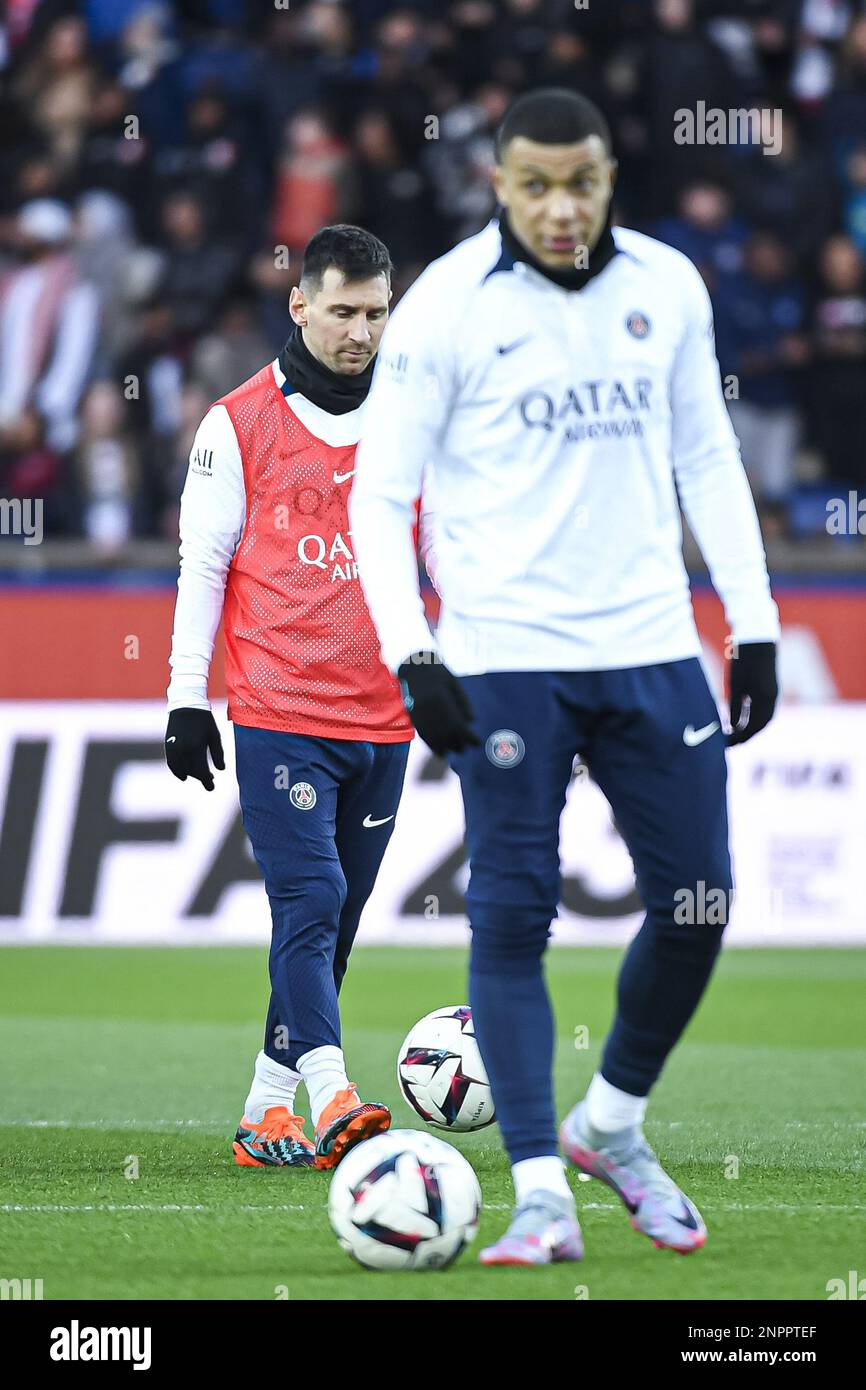 Kylian Mbappe and Lionel (Leo) Messi during the public training of the Paris Saint-Germain (PSG ...