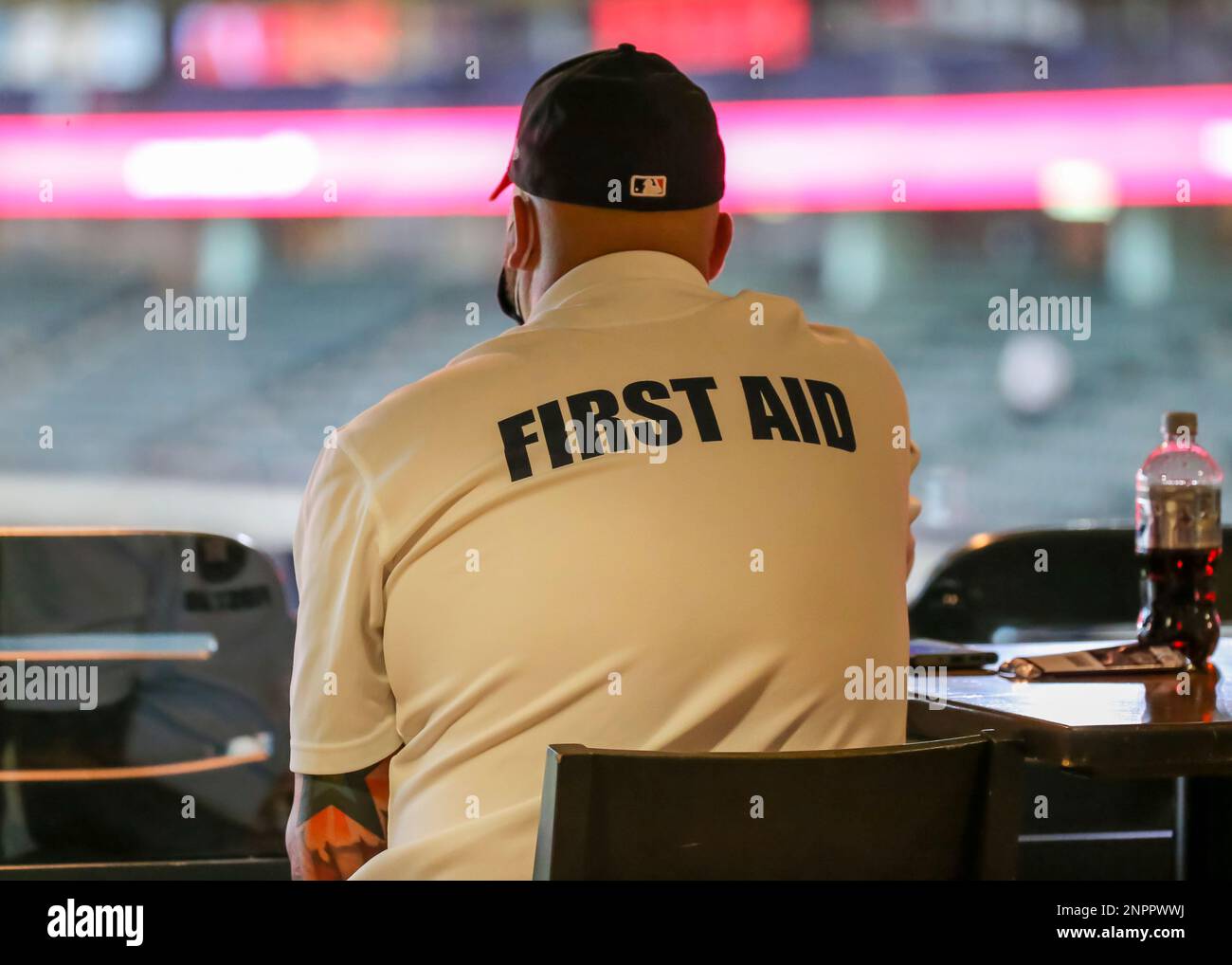 HOUSTON, TX - JULY 29: First Aid personnel is stationed behind a ...