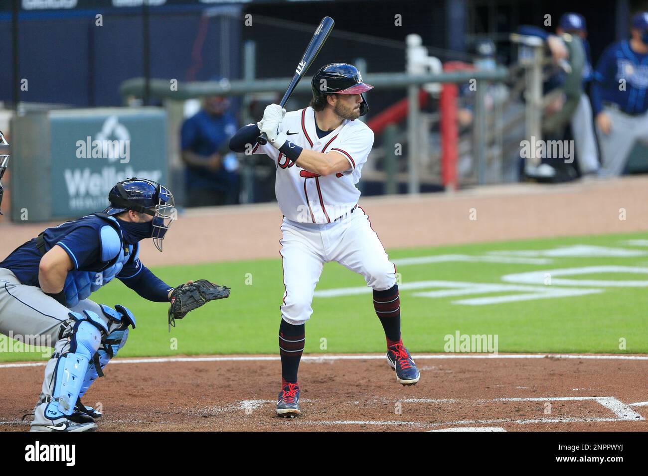 ATLANTA, GA - JULY 29: Dansby Swanson (7) of the Atlanta Braves bats ...