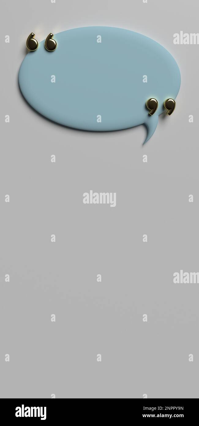 Blank blue speech bubble with quote marks on white background, copy ...