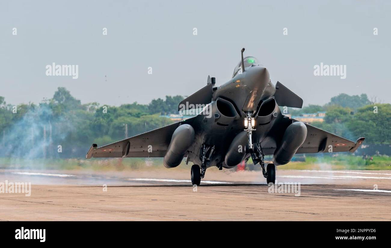 This photograph provided by the Indian Air Force shows a Rafale fighter ...