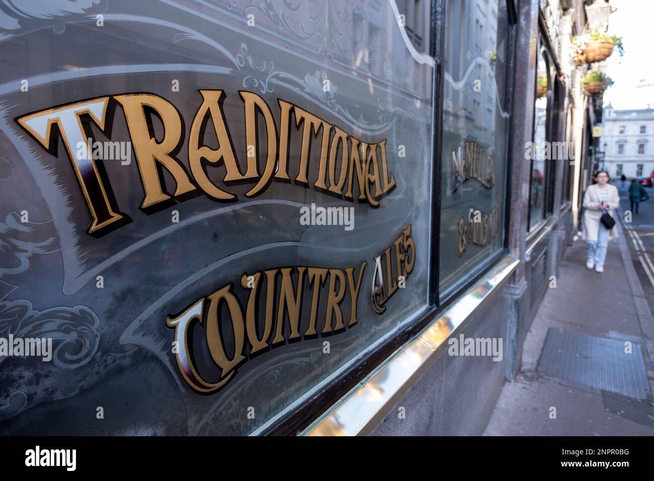 Traditional Country Ales sign etched onto a pub window on 8th Febuary ...