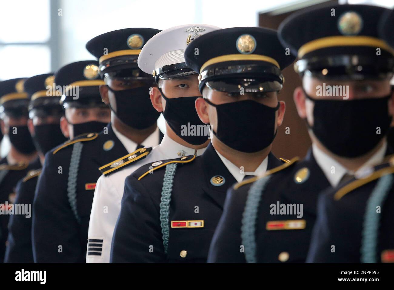 The United Nations Command honor guard stand during the commemorating ...