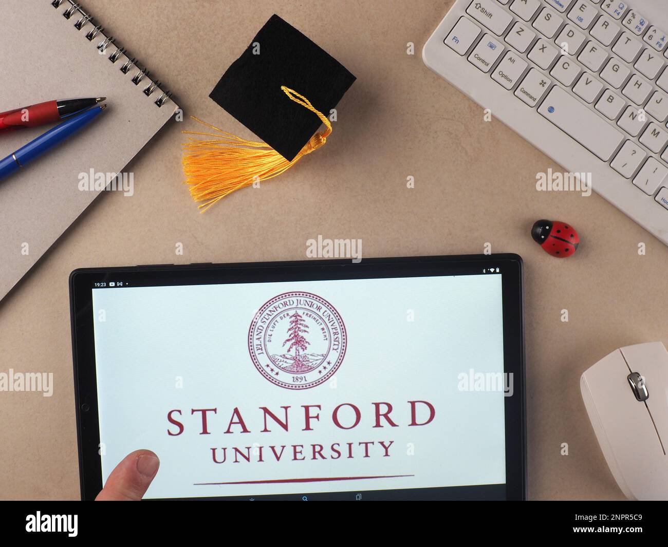In this photo illustration, Stanford University logo seen displayed on ...