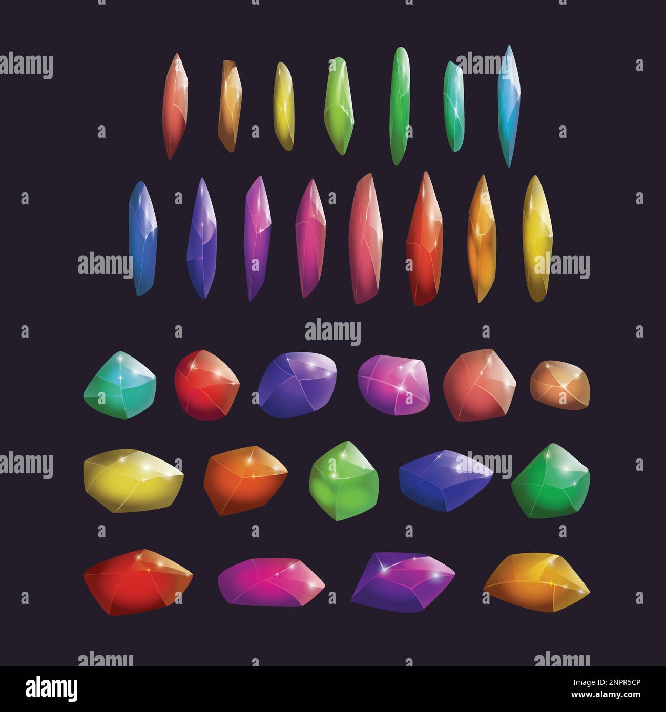 Crystals and natural minerals collection. Cartoon Magic Gemstones set ...