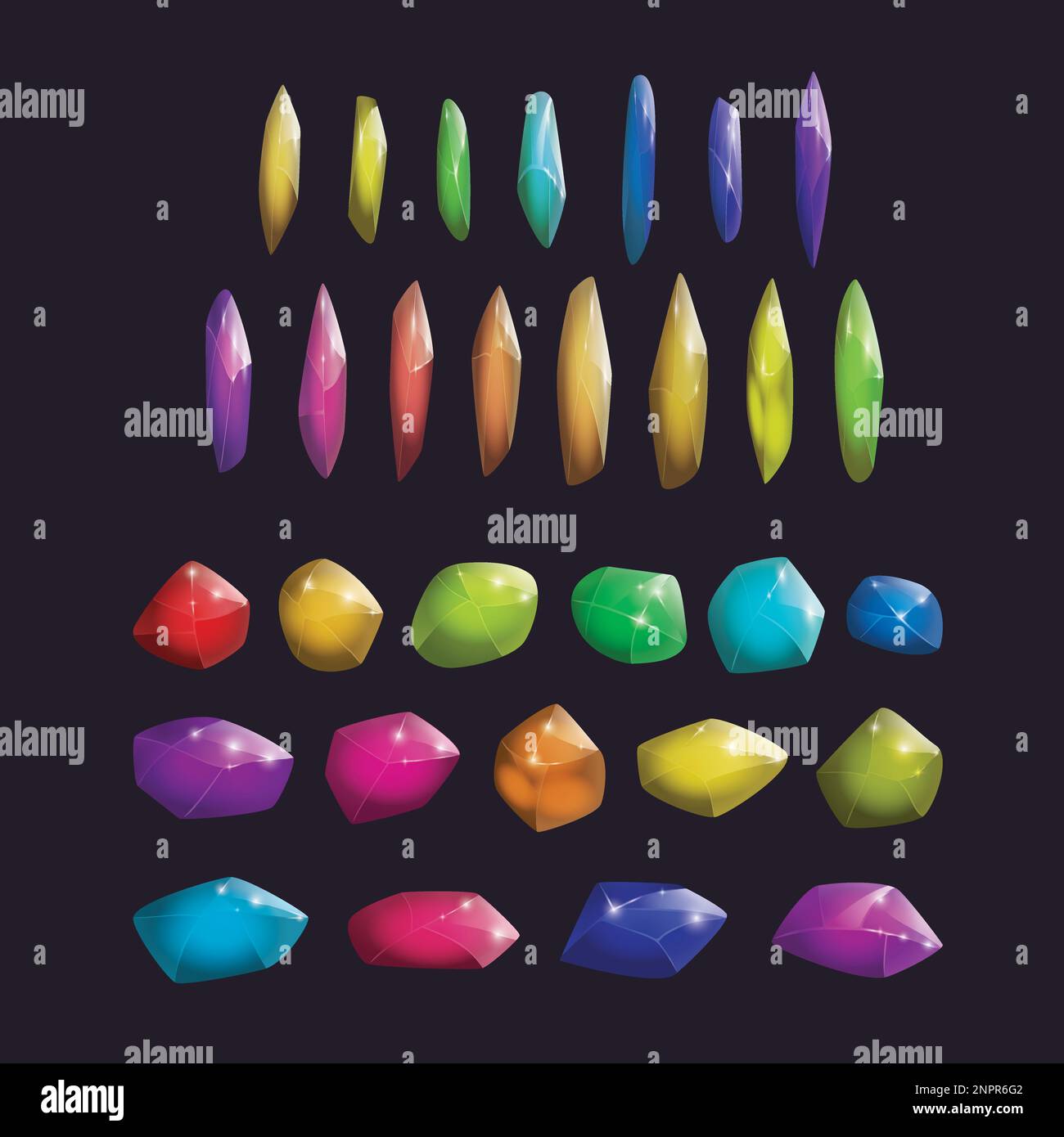 Crystals and natural minerals collection. Cartoon Magic Gemstones set ...