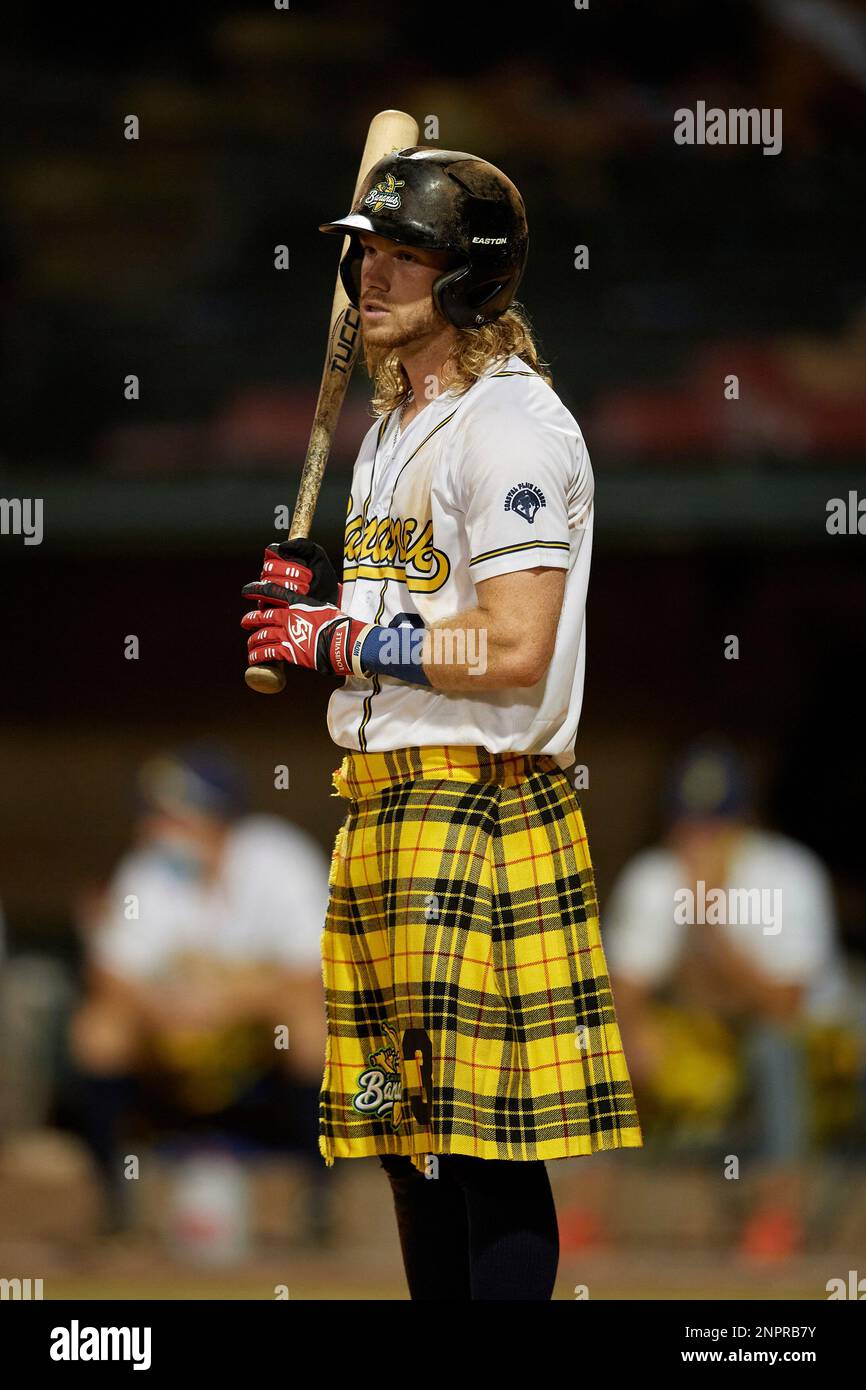 Savannah Bananas Kyler Marquis (3) bats during a Coastal Plain League ...