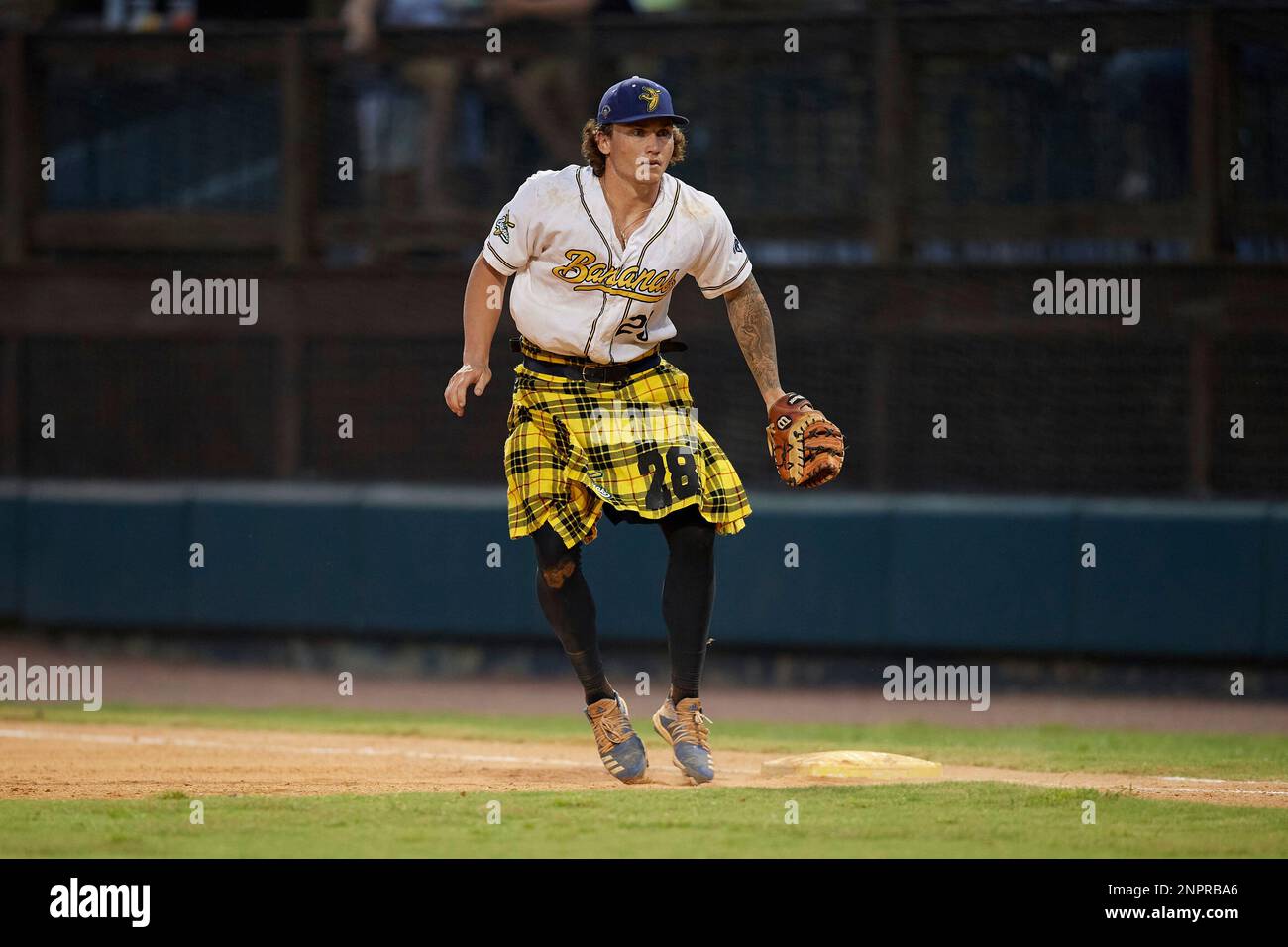 Savannah Bananas first baseman Daniel Oberst (28) during a Coastal ...