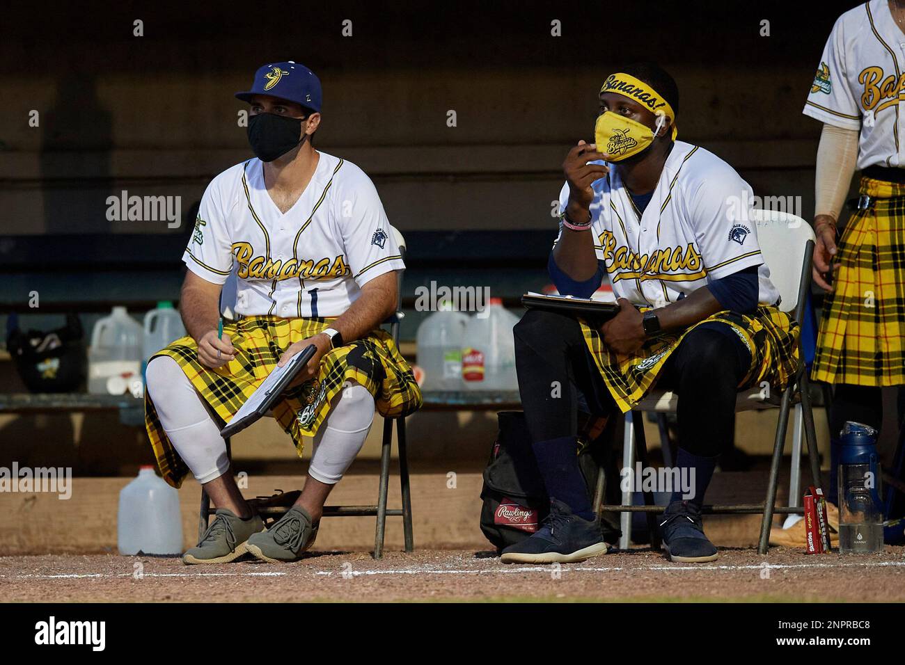 Savannah Bananas coaches Corey Pye (left) and Errick Fox (right) sit ...