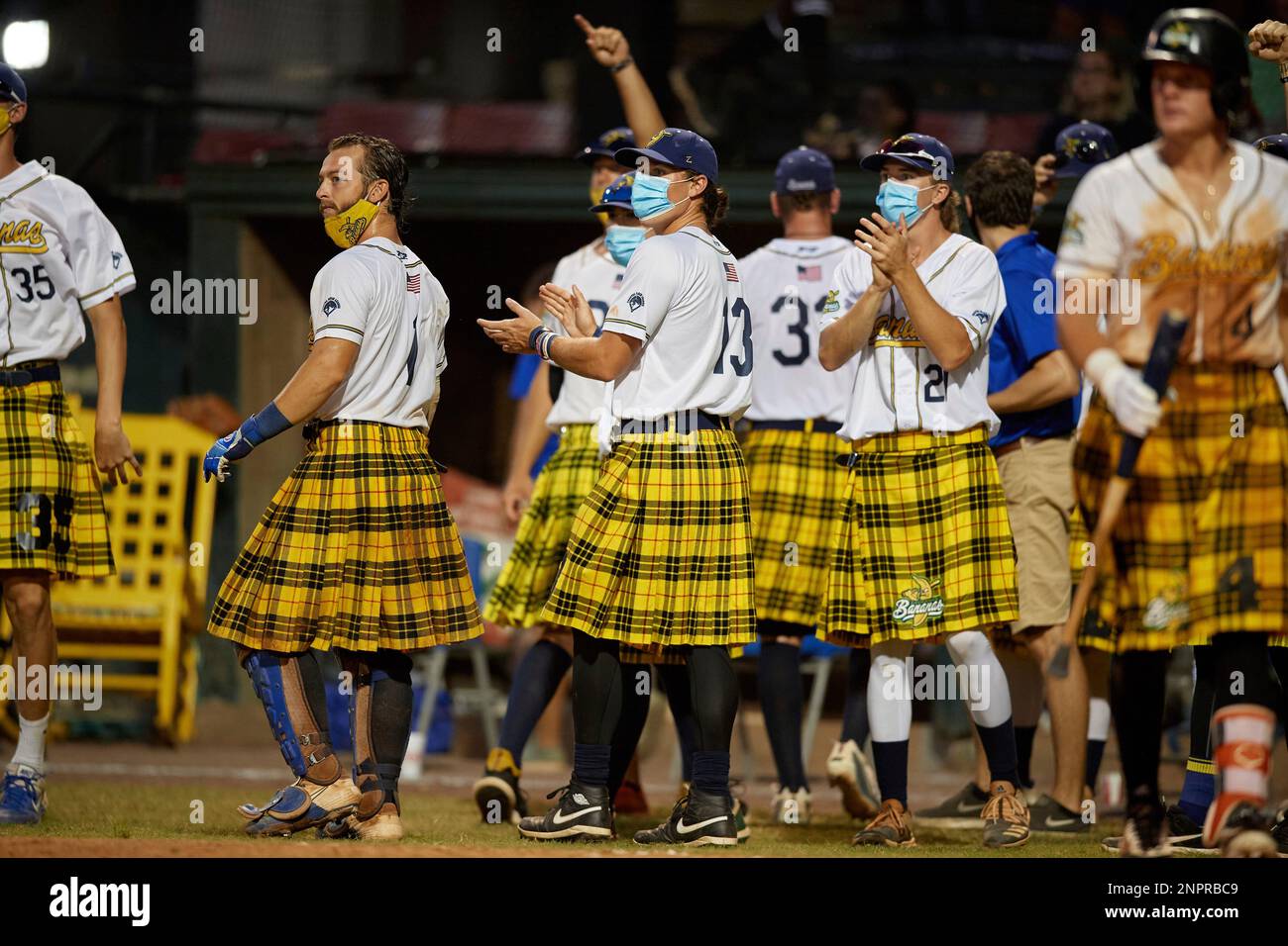 Savannah Bananas Bill Leroy (1), Cole Frederick (13), and John Michael ...