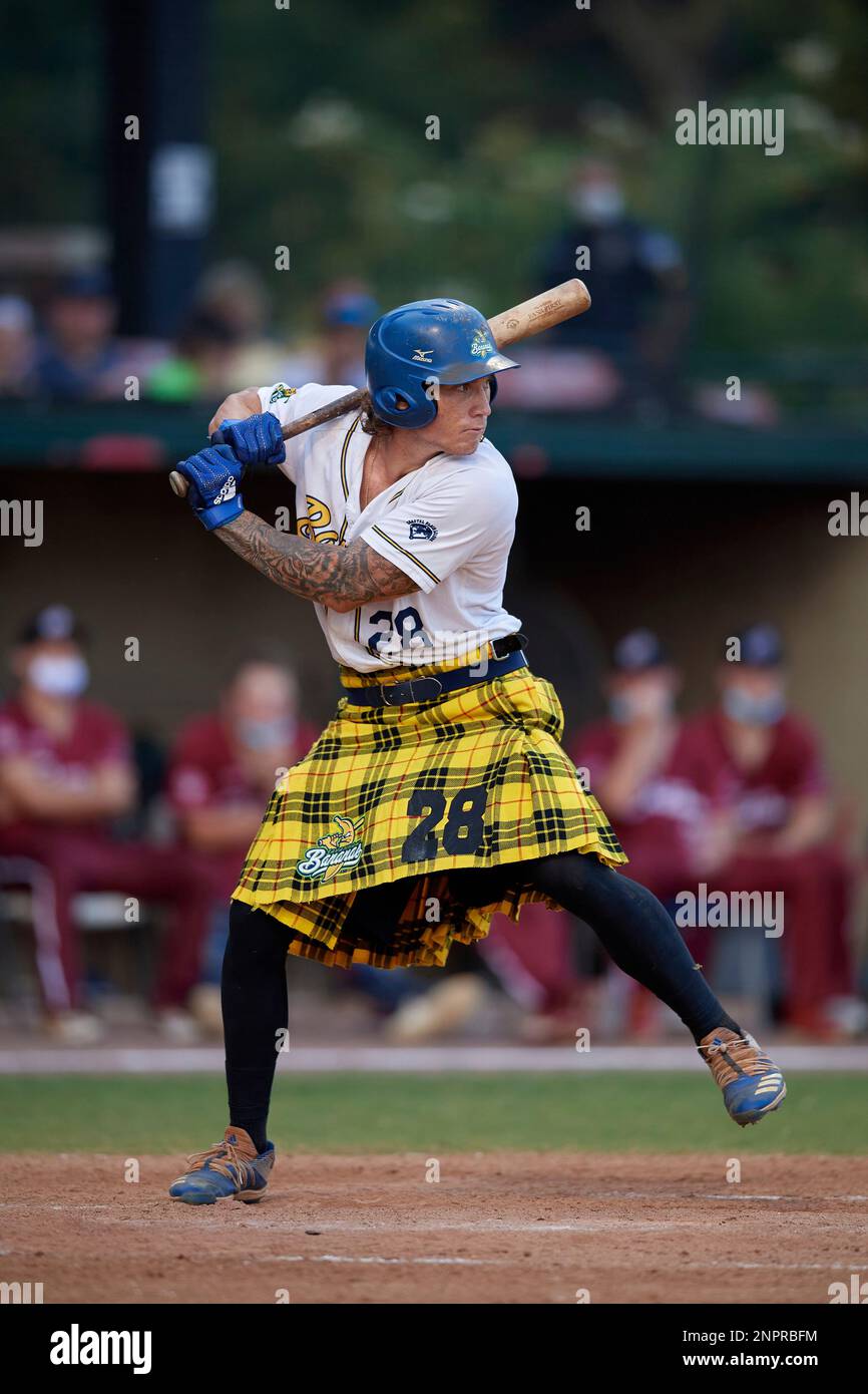 Savannah Bananas Daniel Oberst (28) bats during a Coastal Plain League ...