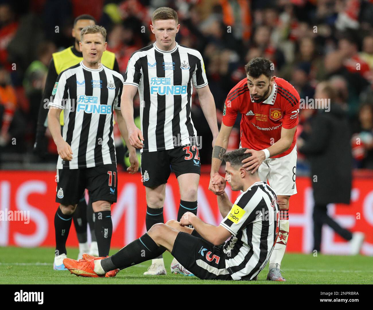 London, UK. 26th Feb, 2023. Bruno Fernandes of Manchester United shakes ...