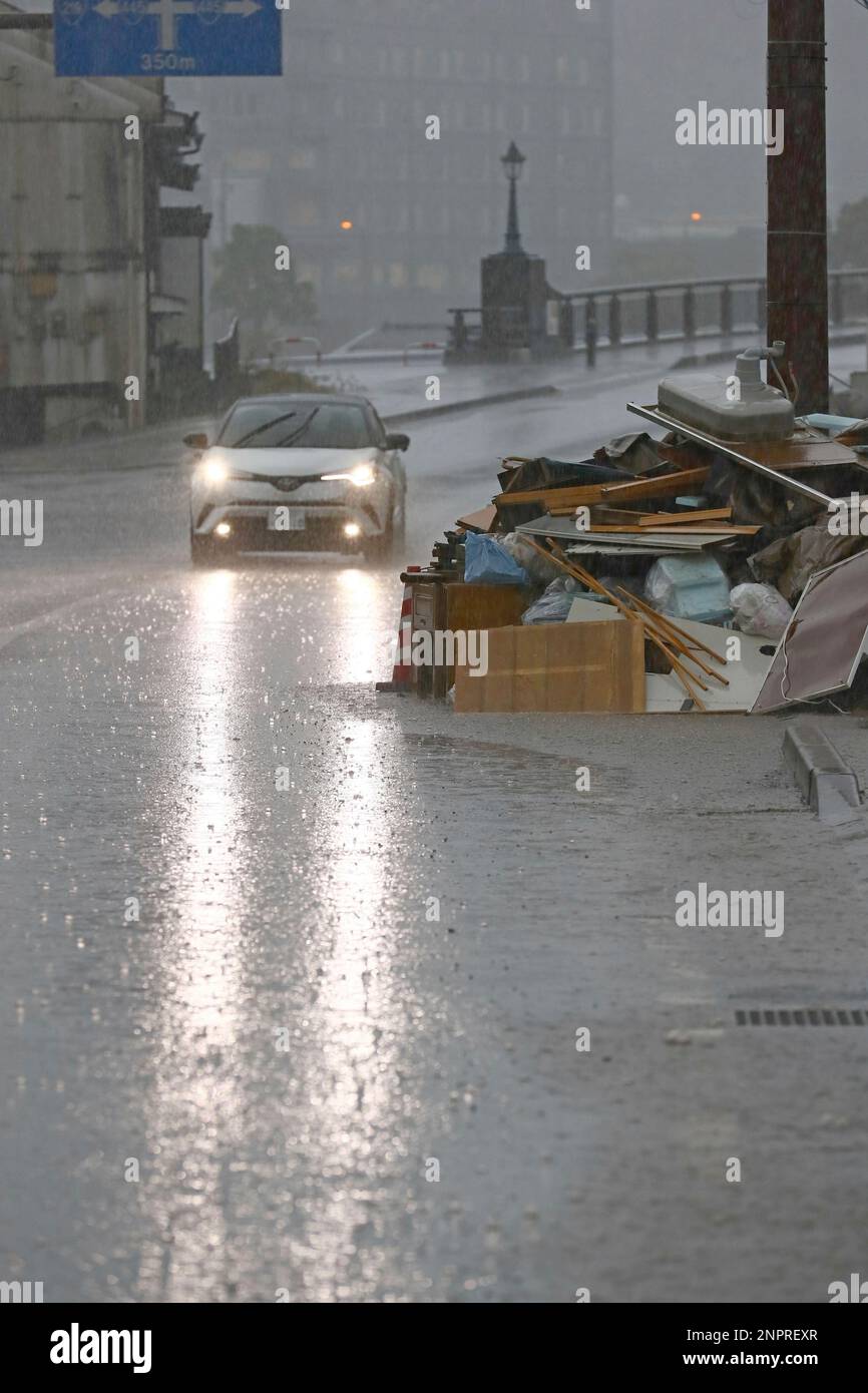 A heavy rain is falling at the disaster area in Hitoyoshi City ...