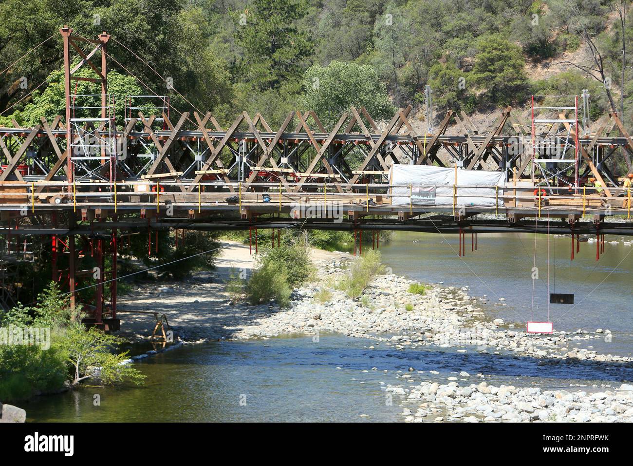 Restoration work continues on the Bridgeport Covered Bridge in Penn Valley where the world's ...