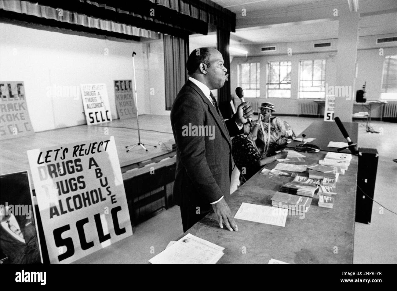 Councilman John Lewis speaking at SCLC rally against drugs, thugs, and ...