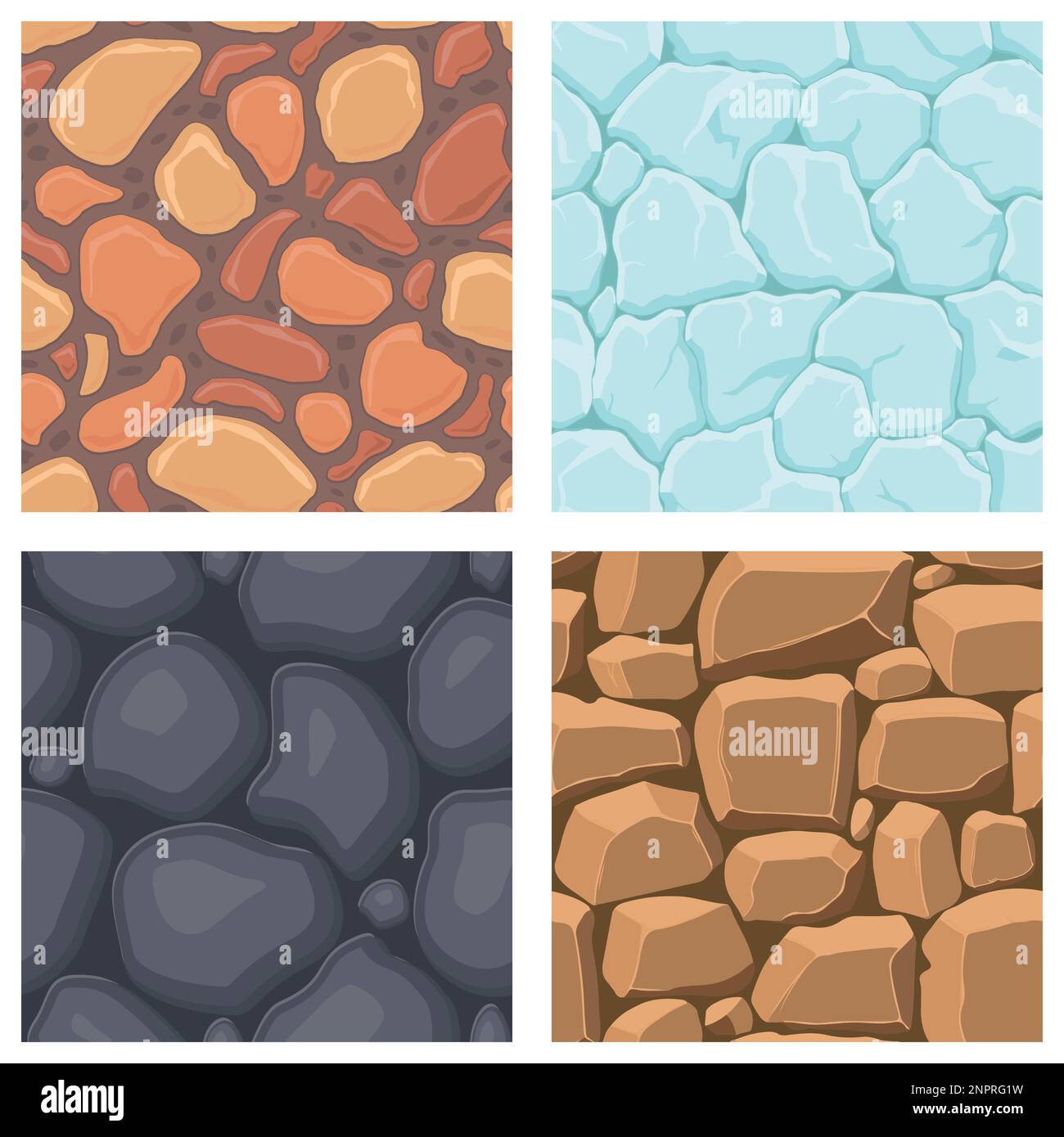 Cartoon game textures, ice, rocks and brick, dirt and ground surface ...