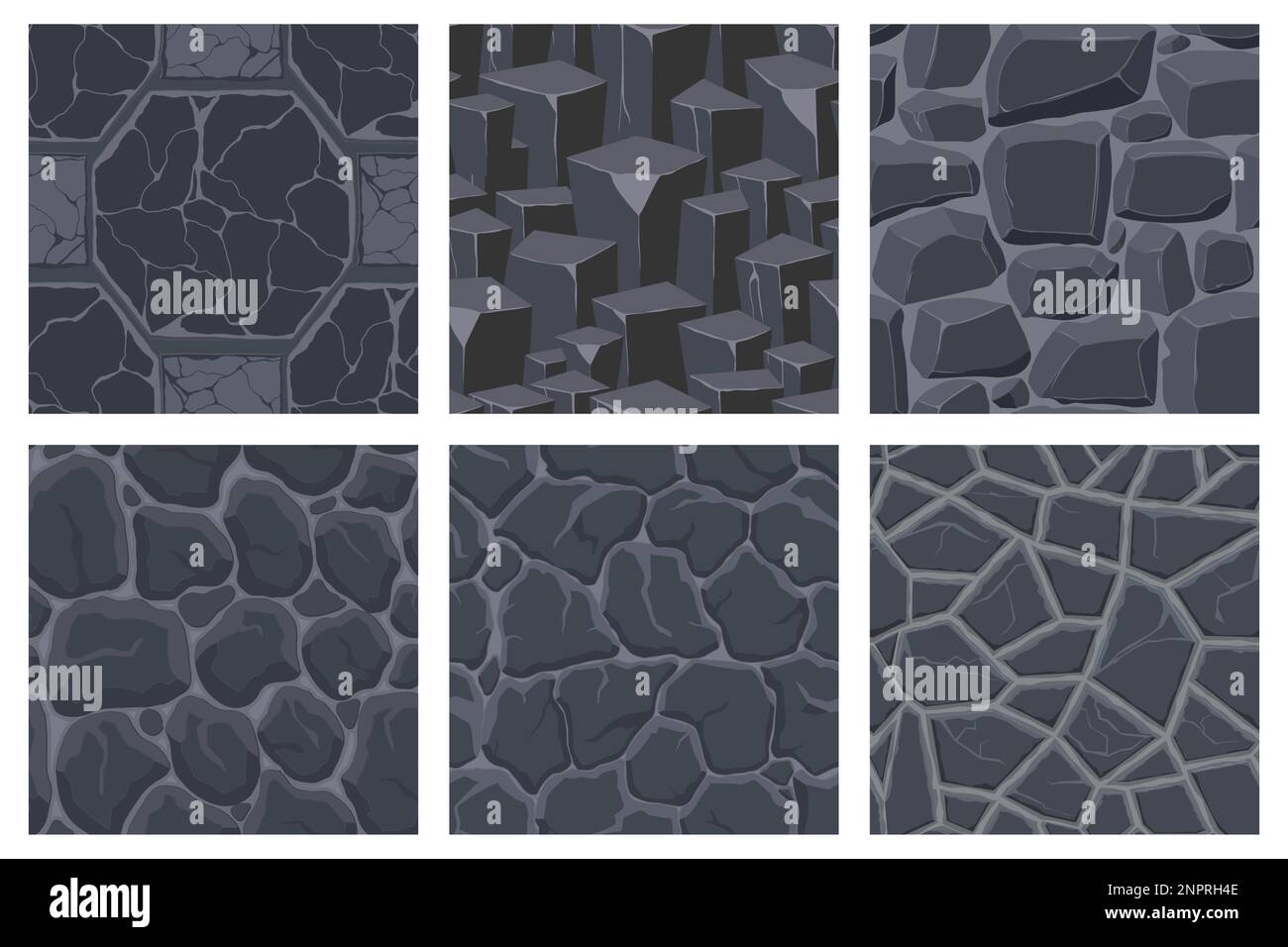 Cartoon game textures, rocks, dirt and ground surface seamless patterns ...