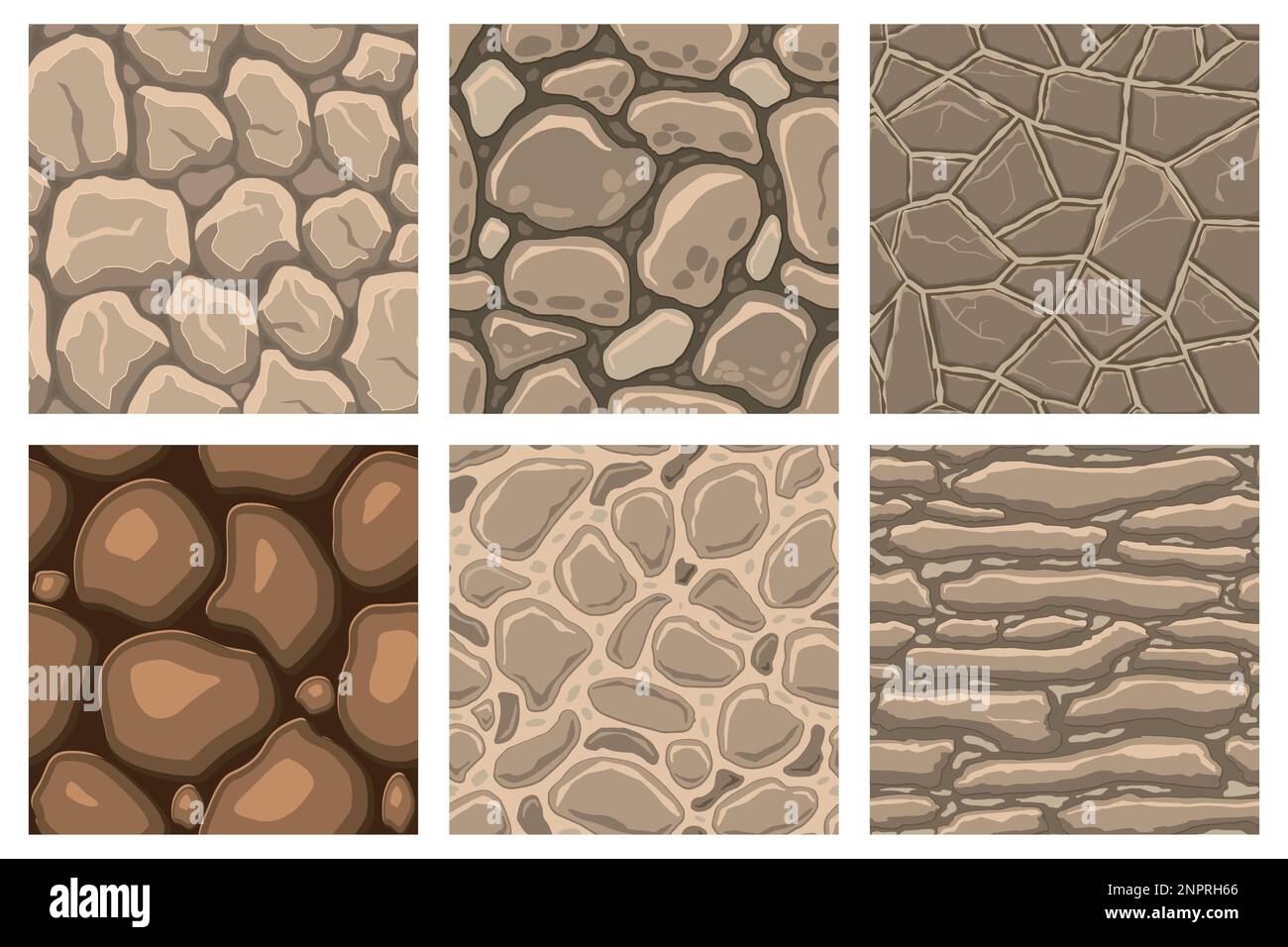 Cartoon game textures, rocks, dirt and ground surface seamless patterns ...