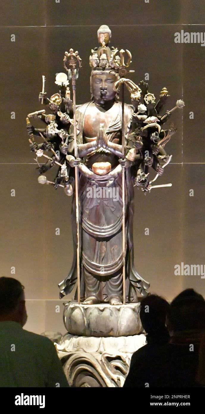 Thousand Armed Avalokiteshwara (multiarmed deity) is displayed in Kyoto ...