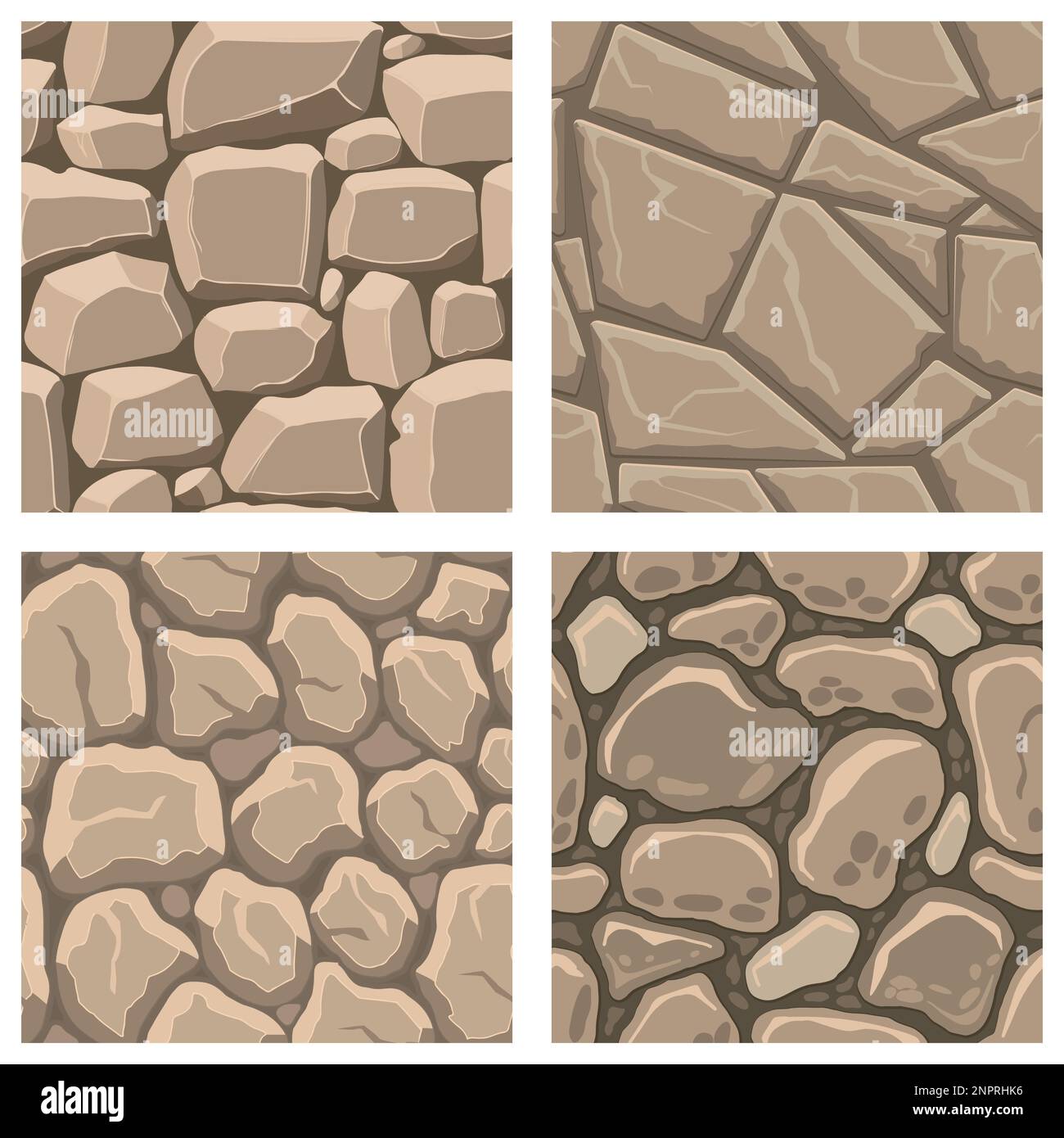 Cartoon game textures, rocks, dirt and ground surface seamless patterns ...